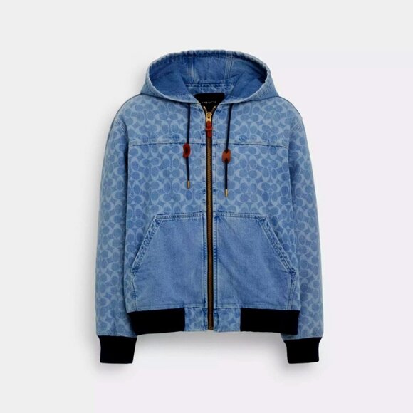 Coach | Jackets & Coats | New Mens Coach Signature Denim Hooded Zip Up ...
